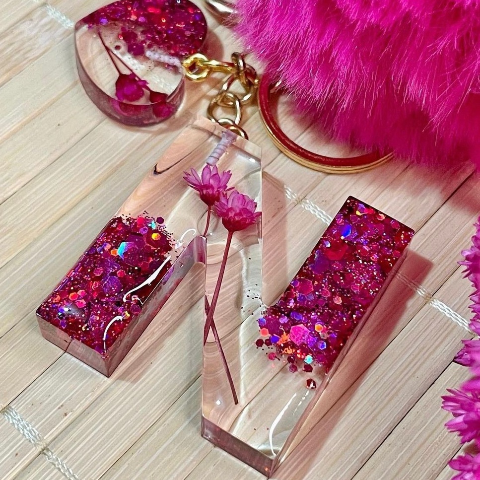 Chaveiro Resina Personalizado Com Nome Letras Alfabeto Gliter Rosa com ...