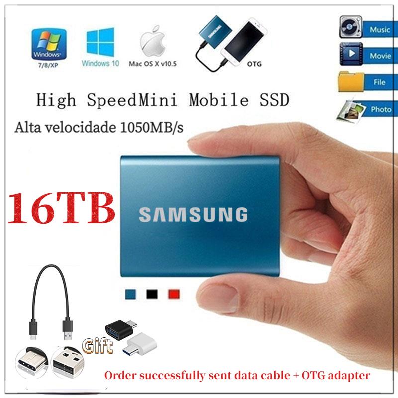 HD externo Samsung T5 SSD 16TB/8TB/4TB Adaptador USB 3.1 Tipo-C SSD 1TB/2TB/500GB HD Disco ...