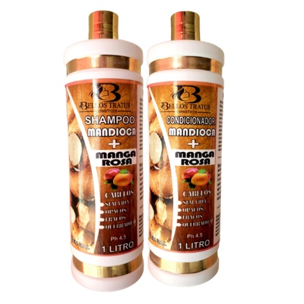 kit shampoo + condicionador 1Lt Mandioca e Manga Rosa Bellos Tratus ...