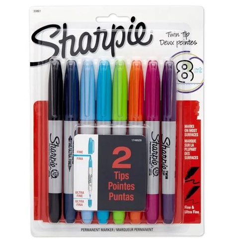 Caneta Permanente Sharpie Twin Tip 8 Cores | Shopee Brasil