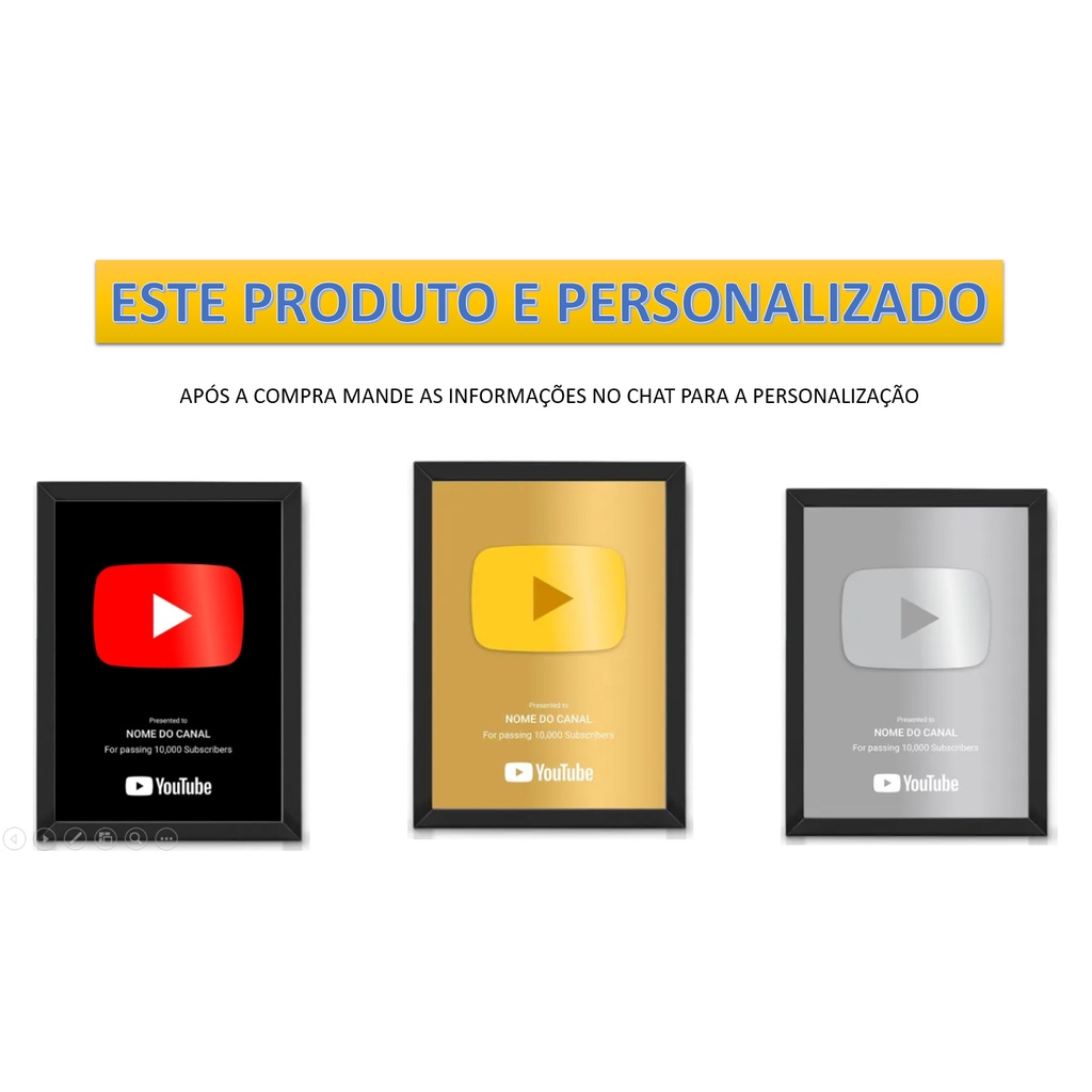 Placa Youtube Inscritos 100k - Escorrega o Preço