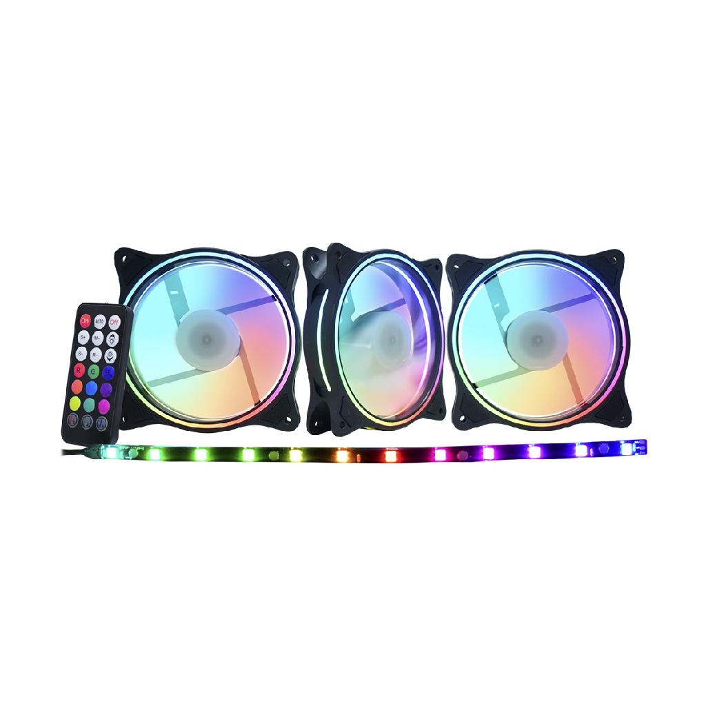 Kit Cooler Fan 120mm RGB 3 Unidades Fita LED RGB Inclusa Controle ...