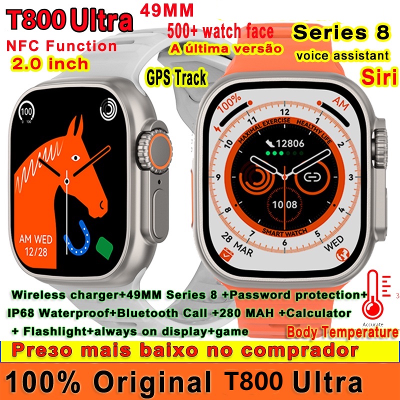 Relógio T800 Ultra-Smart Watch Série 49MM 8 Temperatura Corporal NFC ...