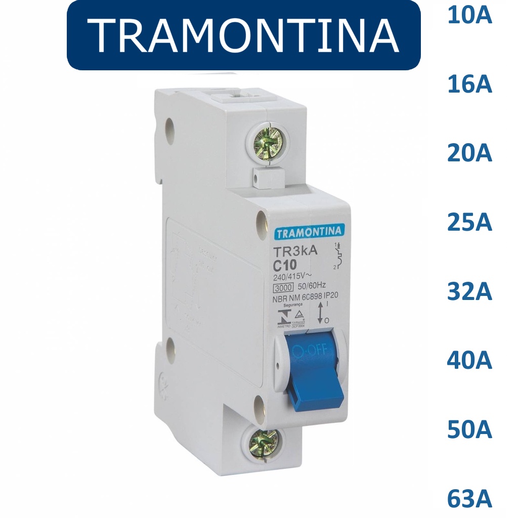 Disjuntor Unipolar Monopolar DIN Tramontina 10A a 63A Curva C | Shopee Brasil