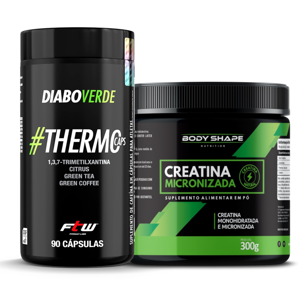 Kit Creatina Micronizada E Monohidratada Body Shape Thermo Caps Diabo