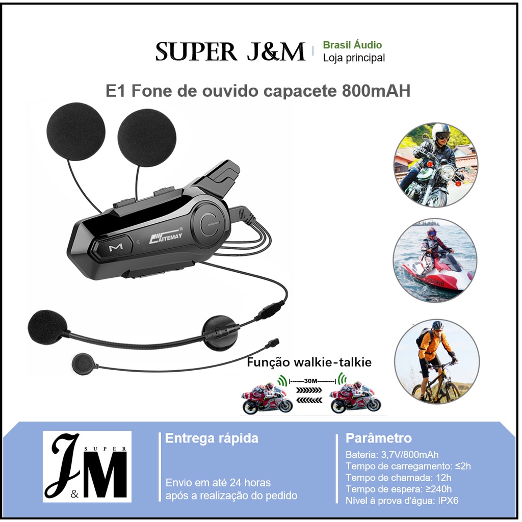 Fone De Ouvido Interfone Bluetooth 5.0 Sem Fio Interphone Chamada ...