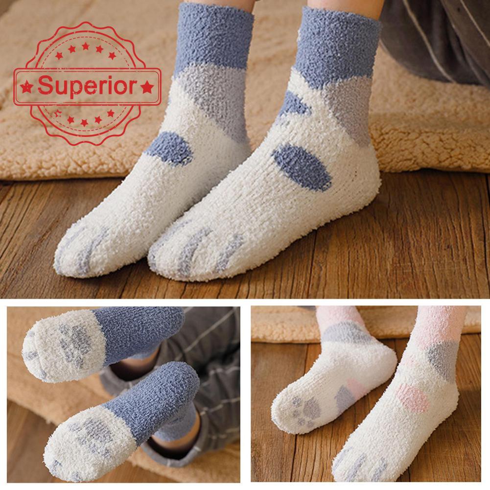 Meias De Piso De Pata De Gato Velo De Coral Feminino Fofo Home A1M4 ...