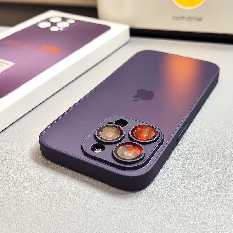 Capa Dura De Vidro AG Roxo Fosco Escuro IPhone 14 Plus 13 Pro Max Filme ...