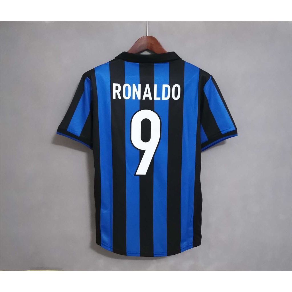 Retro 98-99 Inter de Milão Casa camisa de futebol Inter Milan Ronaldo 9 ...