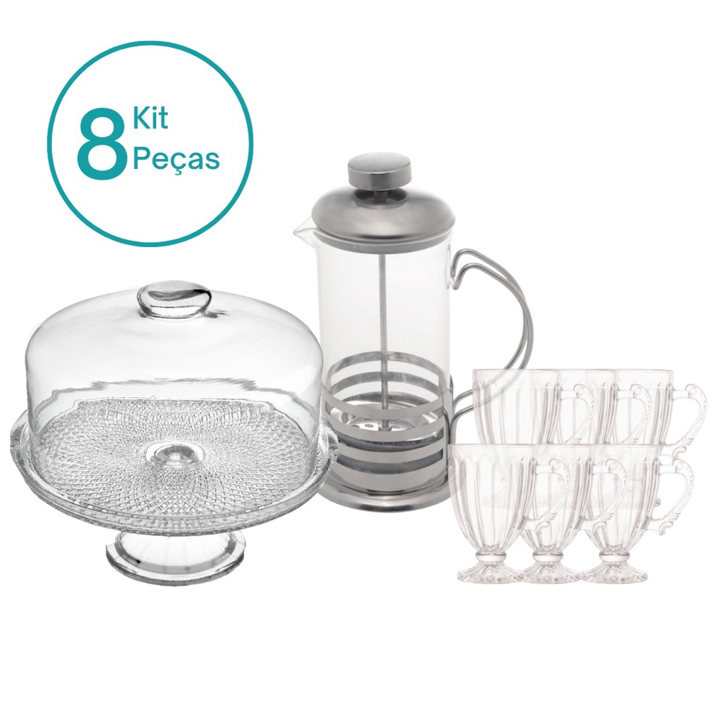 Kit Boleira de Vidro com Cafeteira 600ml e 6 Xícaras de Café | Shopee ...