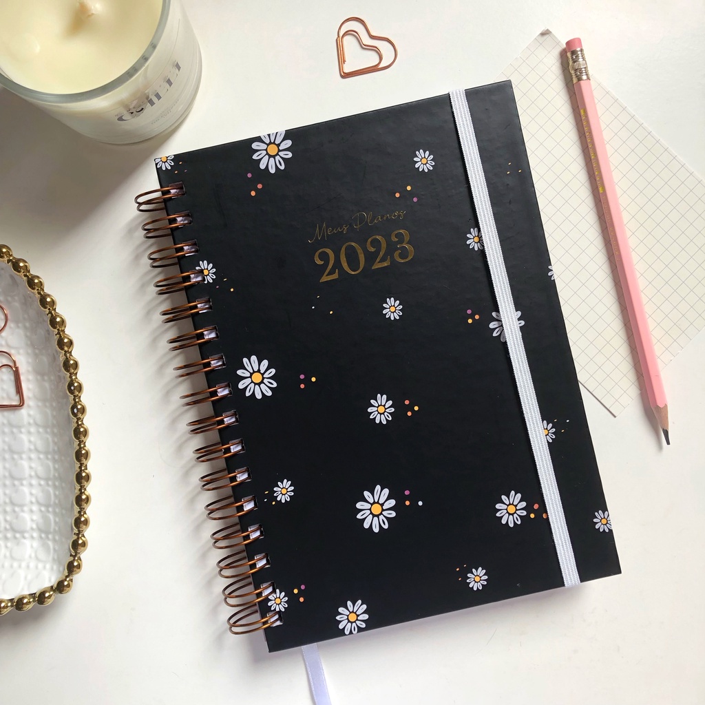 Planner 2023 Flores Preto | Shopee Brasil