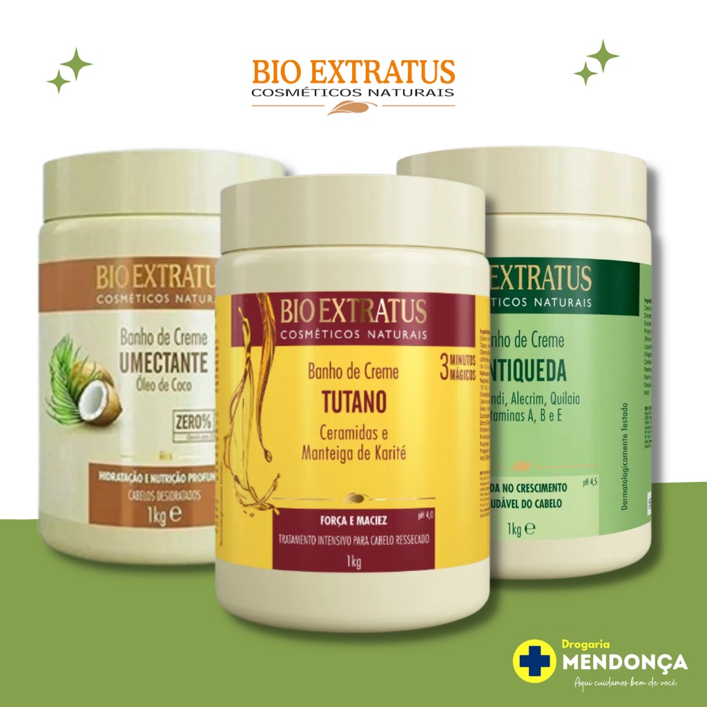 Kit Cronograma Capilar Banho De Creme Antiqueda, Tutano e Umectante Bio Extratus 1kg | Shopee Brasil