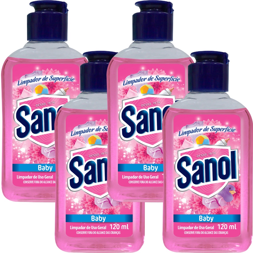 Kit 4 Limpador De Superficies Baby Uso Geral Sanol 120Ml | Shopee Brasil