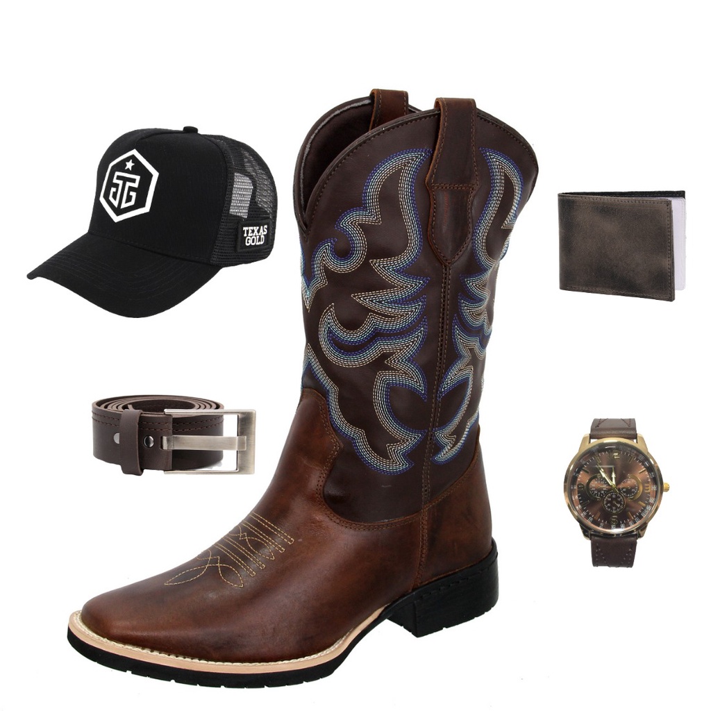 Combo Bota Texana Cano Longo Bico Quadrado Modelo Tribal + Carteira ...