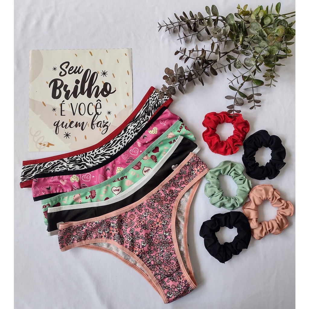 Kit Calcinha 5 UNIDADES com Xuxinha Calcinhas Estampada Tanga Lingerie ...