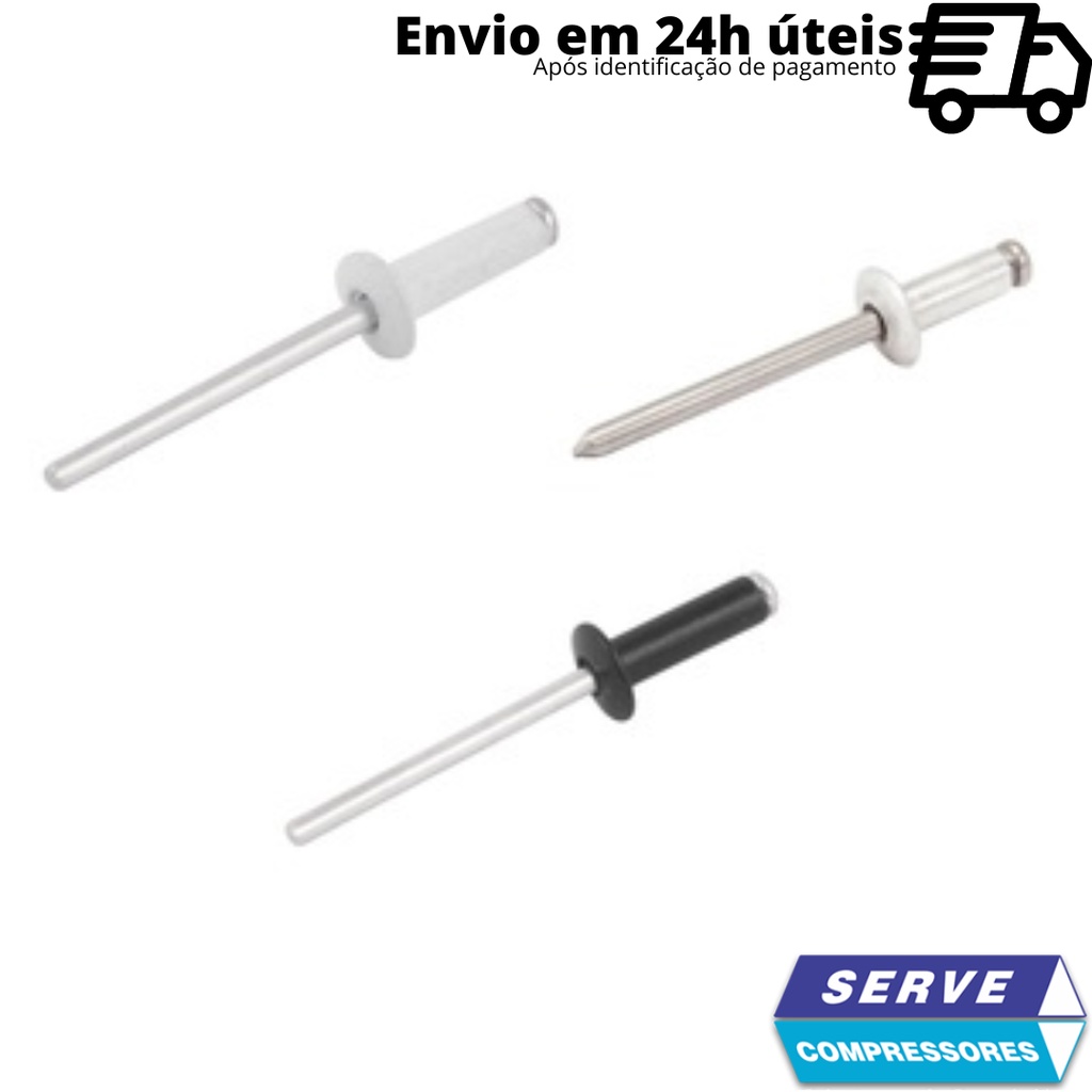 Rebite Pop Alumínio de repuxo, Kit Fixação, 4,0 x16 mm ; 3,2 x12 mm ; 2 ...