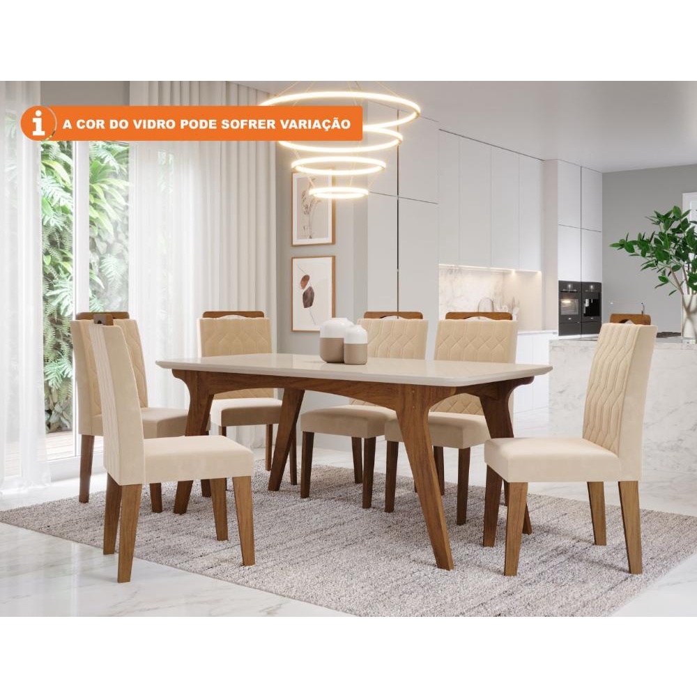 Conjunto Sala de Jantar Selena 180X80 Tampo em Vidro/MDF 6 Cadeiras Paola Cimol Savana/Off White ...