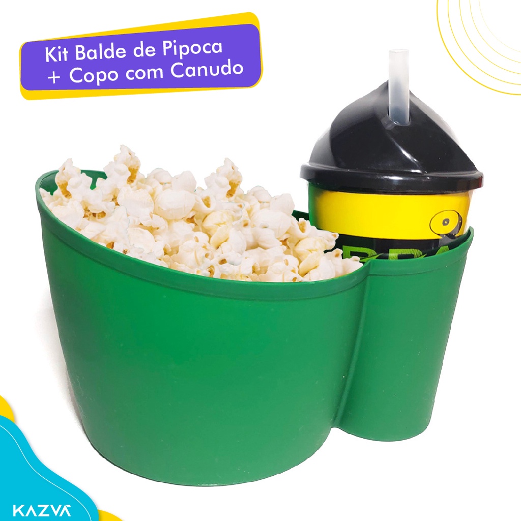 Kit Balde de Pipoca + Copo com Tampa e Canudo 350ml | Shopee Brasil