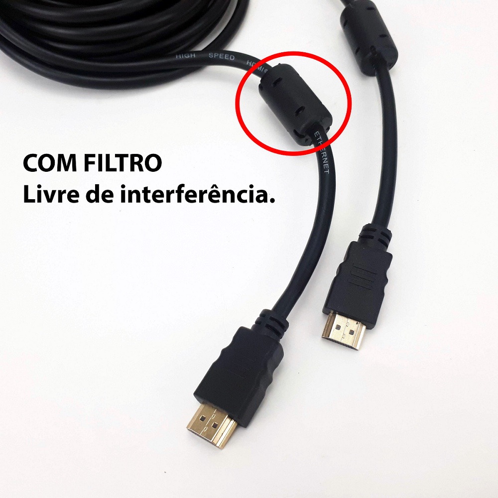 Cabo Hdmi 5m 4k Ultra Hd 3d C/ Filtro Tv Monitor Notebook Pc Gamer ps3 ...