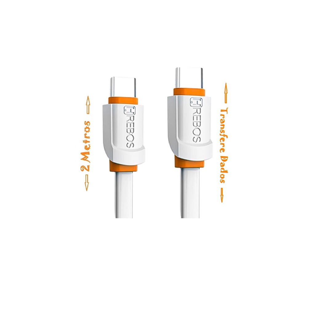 Cabo Turbo Carregamento e Dados HRebos HS-134 2m Tipo-C / Type-C para ...