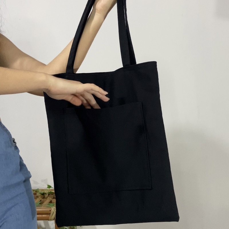 Ecobag Brim preta com bolso externo bolsa tecido | Shopee Brasil