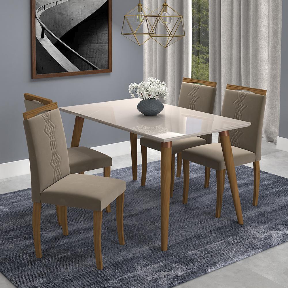 Conjunto Sala De Jantar Adele 130X80 Tampo Em MDF/Vidro 4 Cadeiras Laura Cimol Madeira/Off-White ...