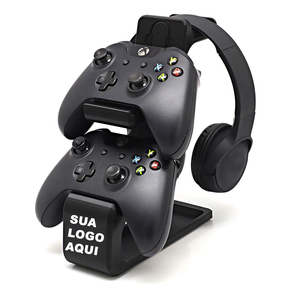 Suporte com LOGO PERSONALIZADA para 2 controles Xbox e Fone de ouvido ...