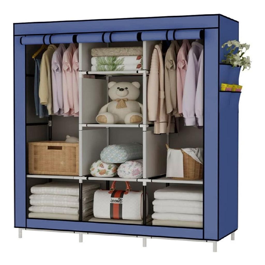 Guarda Roupa Dobrável Armario Para Organizar Roupa Azul - Desconto no Preço