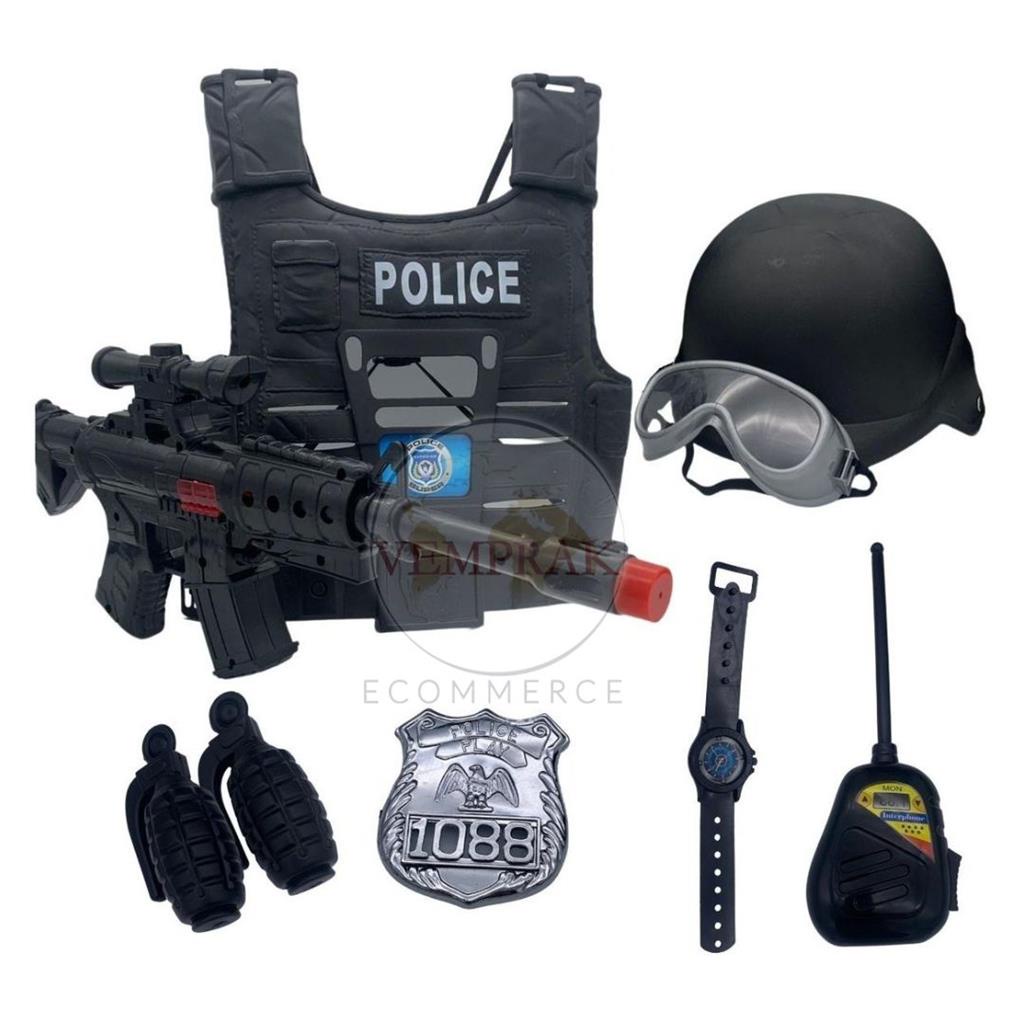 Kit Policial Completo Com Arma Capacete Colete E Acessorios | Shopee Brasil