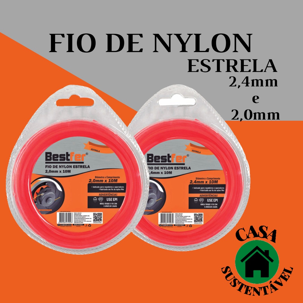 Fio De Nylon 2,4mm e 2,00m x 10m Estrela Para Roçadeiras e Aparadores ... Fio De Nylon 2,4mm e 2,00m x 10m Estrela Para Roçadeiras e Aparadores ...