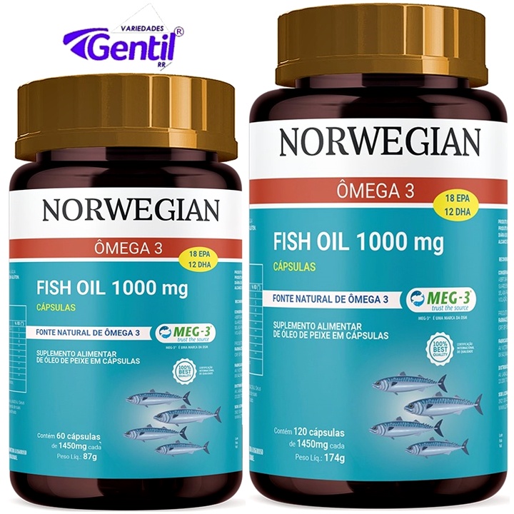 Legítimo Ômega 3 Noruega 60 à 120 cápsulas Selo MEG-3 Livre de Metais ...