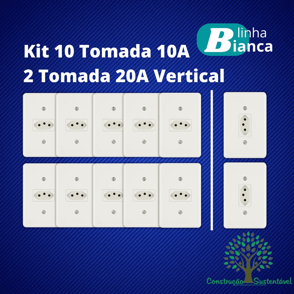 Kit 2 Tomadas 20A Vertical + 10 Tomada 10A - Linha Bianca Apoio ...