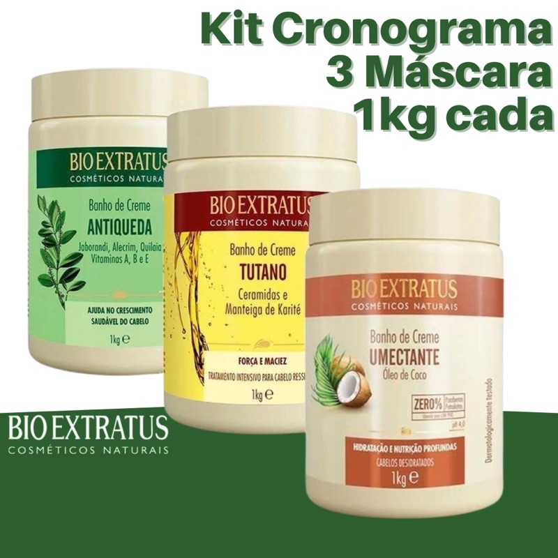 Kit Bio Extratus Cronograma Capilar Banho de creme Jaborandi 1kg,Tutano 1kg e Umectante 1kg 3 ...