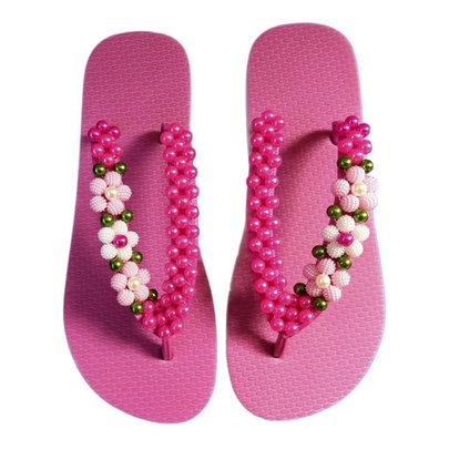 Chinelo Decorado Rosa Com Lindas Perolas Luxo | Shopee Brasil