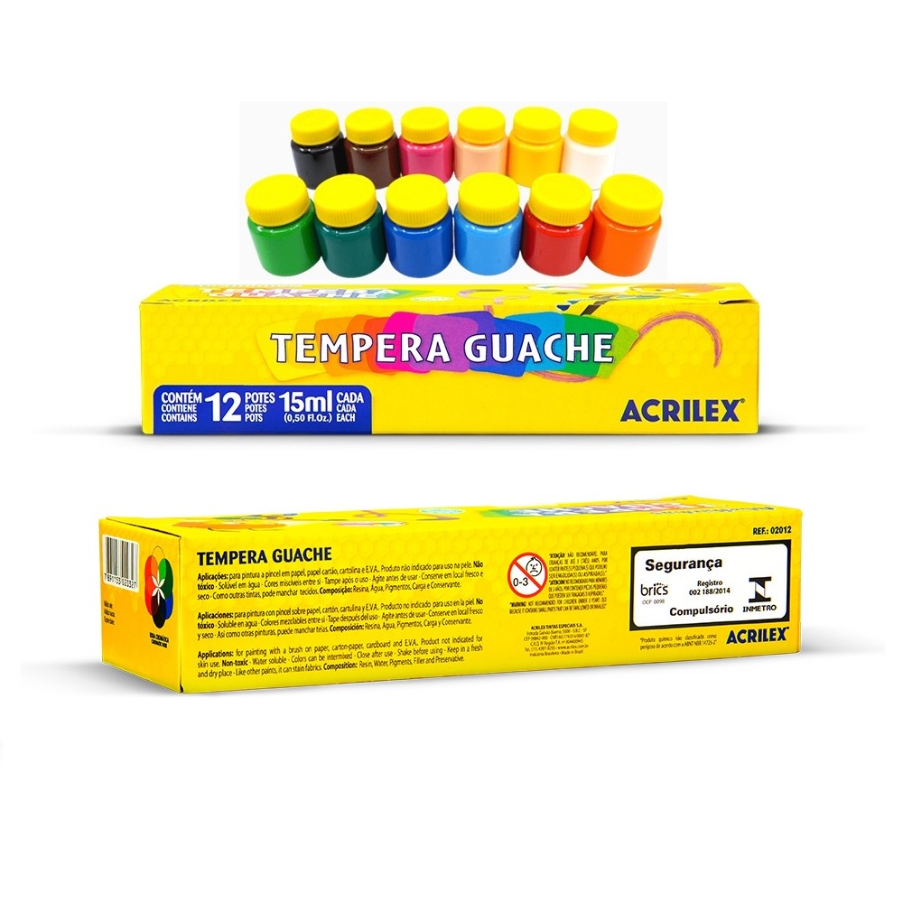 Tinta Guache Tempera Guache Acrilex 12 Potes 15ml | Shopee Brasil