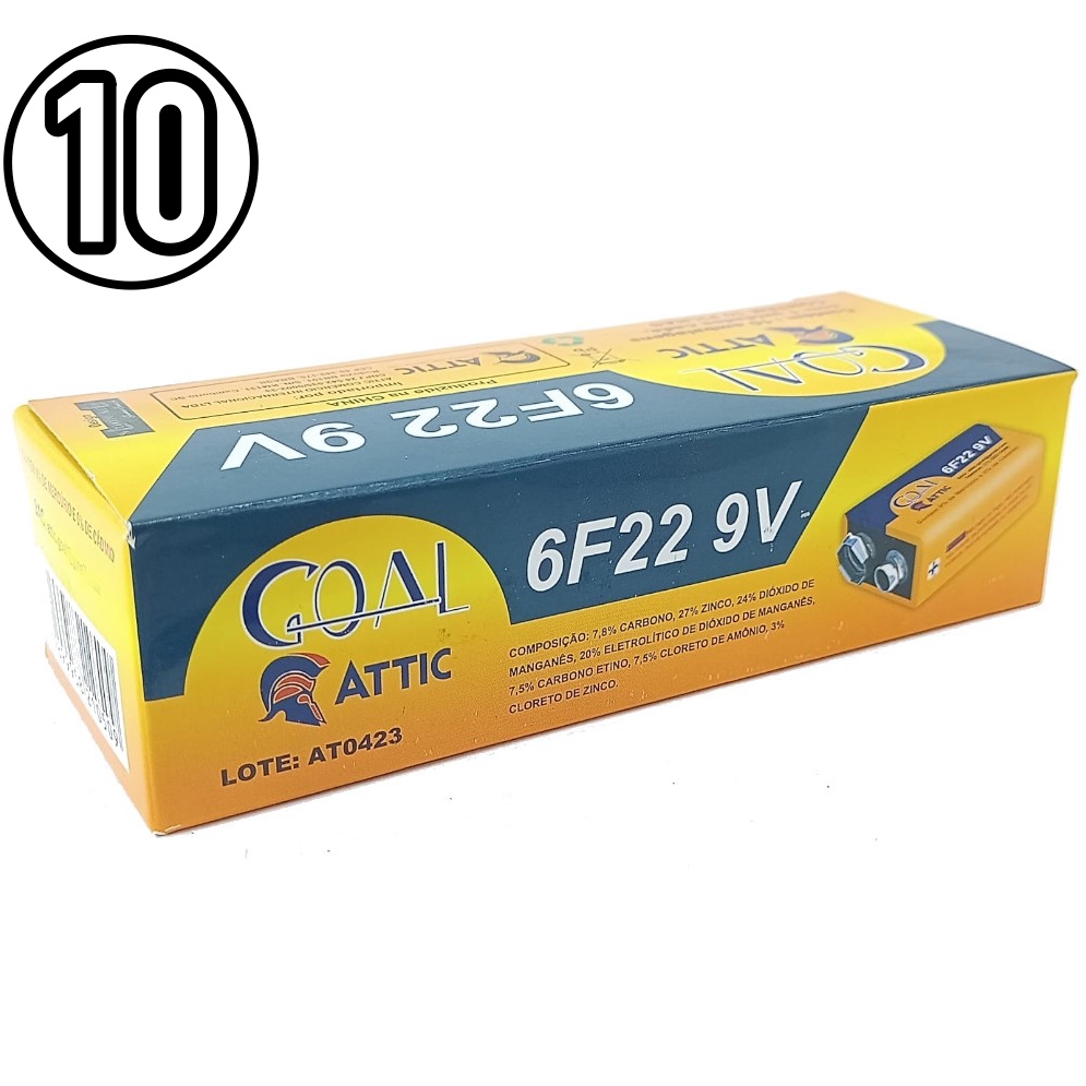 Kit 10 Bateria 9v 6f22 Longa Duração - Escorrega o Preço