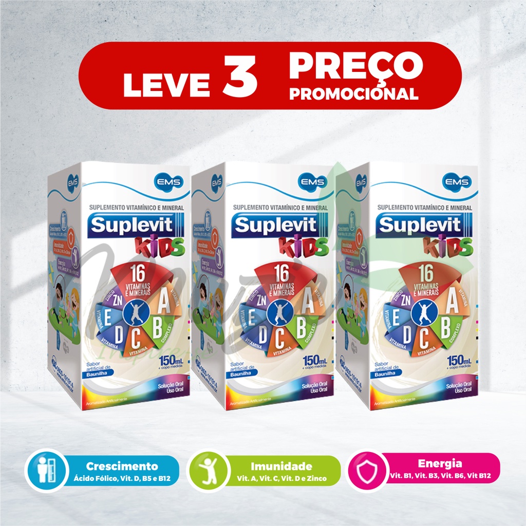 Kit 3 Suplevit Crianças Kids Suplemento 16 Minerais e Vitaminas ...