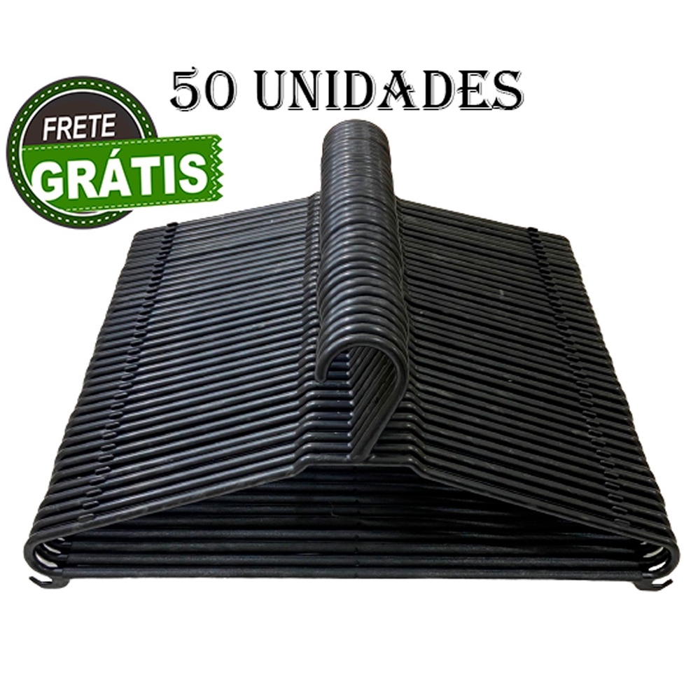 50 Cabide Adulto Preto Reforçado Resistente Grosso Kit 50 Unidades ...