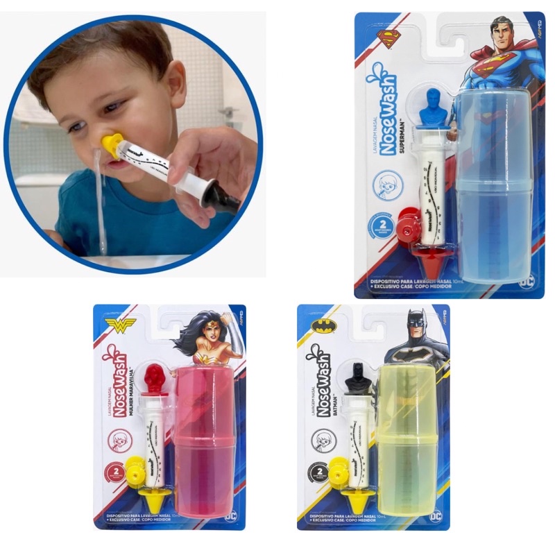 Seringa Lavagem Nasal NoseWash com Com Copo Medidor Super Heróis Batman Mulher Maravilha Super ...
