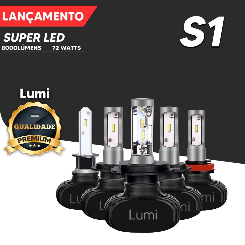 Par Lâmpadas Xênon S1 Super Ultra Led 72w 8000Lumens DC9-36v 6000K Branco Carro Moto | Shopee Brasil