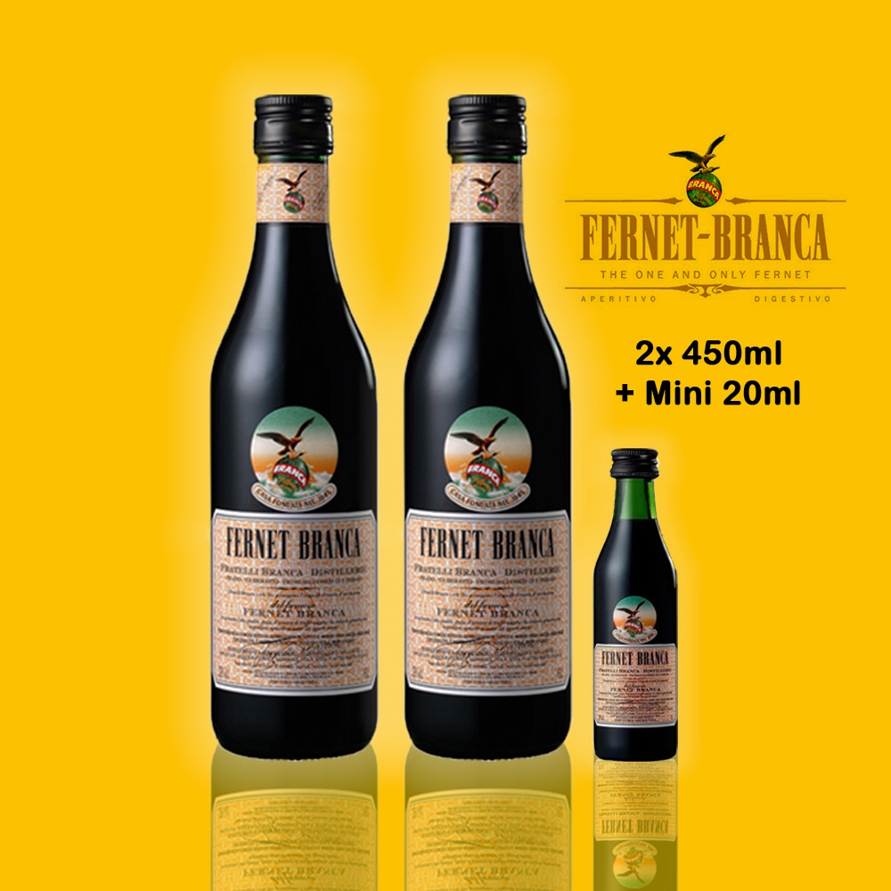 Fernet Branca Italiana Kit com 2x 450ml + Mini 20ml Tradicional ...