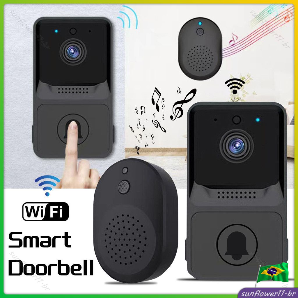 Campainha Com Câmera Wi-Fi Hd Inteligente Night Vision Sem Fio Intercom ...