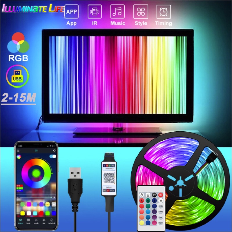 5 V USB Bluetooth Wi-Fi APP SMD 5050 RGB LED Light Strip 5 M 10 15 Fita ...