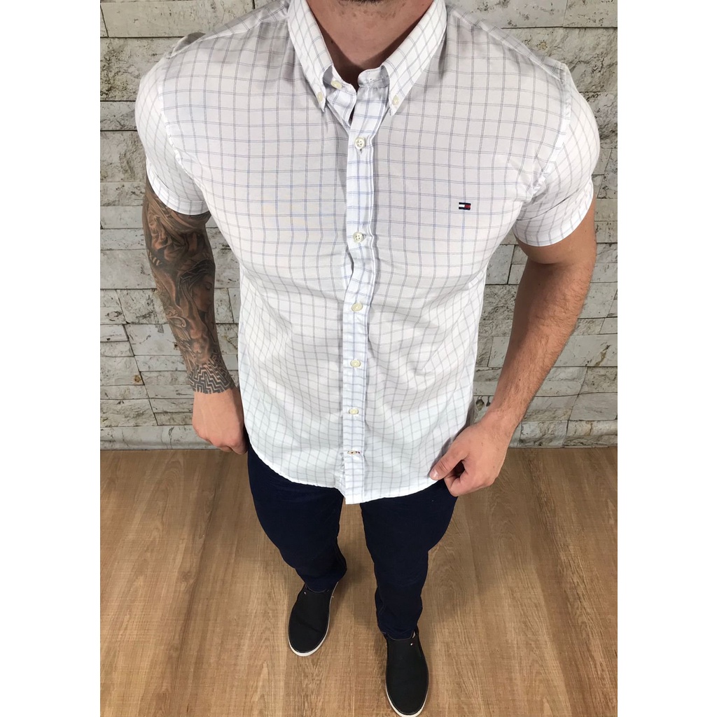 Camiseta Camisa Social Masculina Tommy H. Custom fit Luxo Moda Manga ...