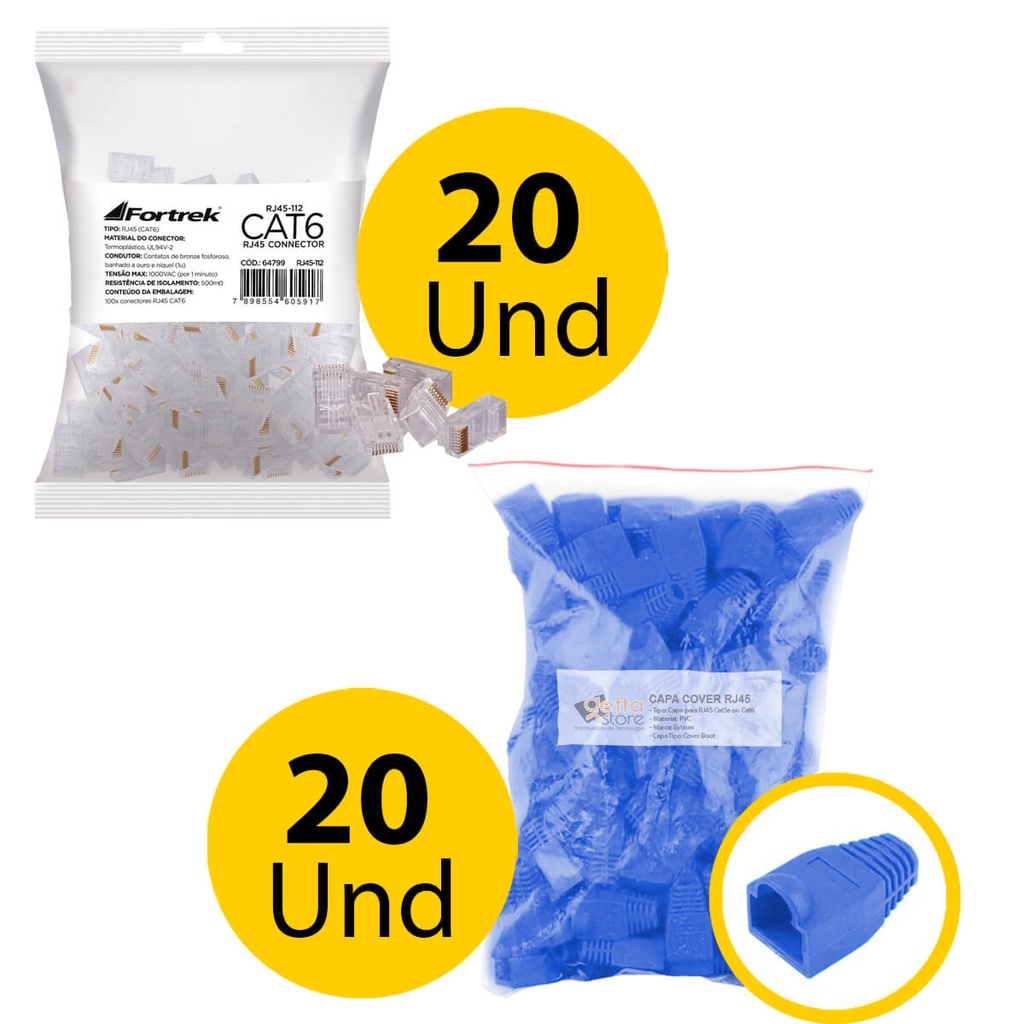Kit 20 Capas Cover + 20 Conector Rj45 Utp Cat6 Banhado Ouro | Shopee Brasil
