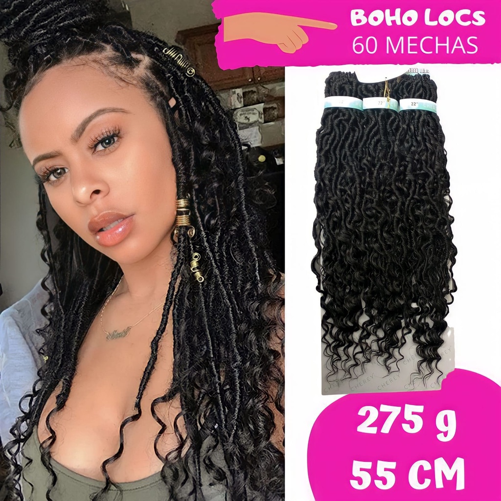 Cabelo Faux Locs Boho Crochet Braids 275g 55cm com 60 Mechas | Shopee ...