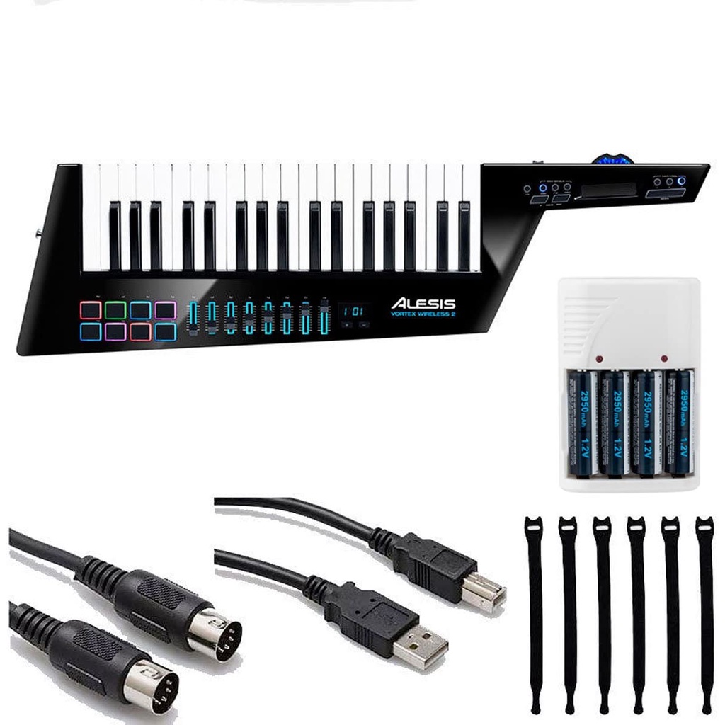 Alesis Vortex Wireless 2 USB/MIDI Keytar Controller + 4 pilhas AA e ...