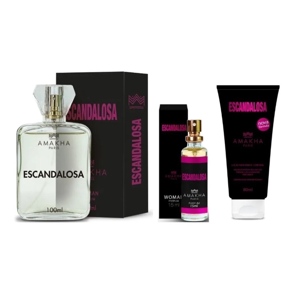 Escandalosa -Perfumes 100ML + Hidratante + Perfume 15ml Feminino ...