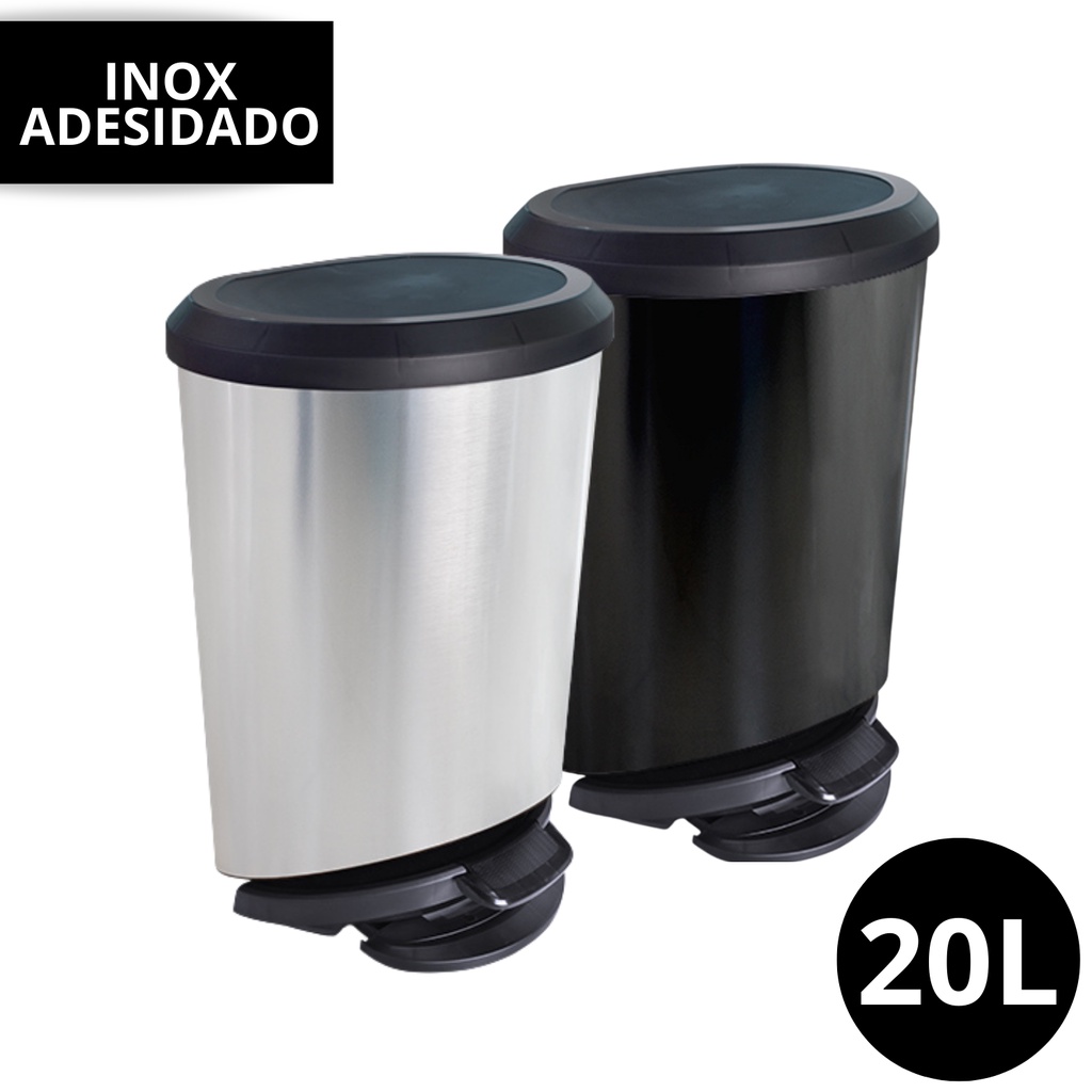 Lixeira Cesto Tipo Inox 20 Litros Com Tampa Com Pedal Prata Preto Label ...