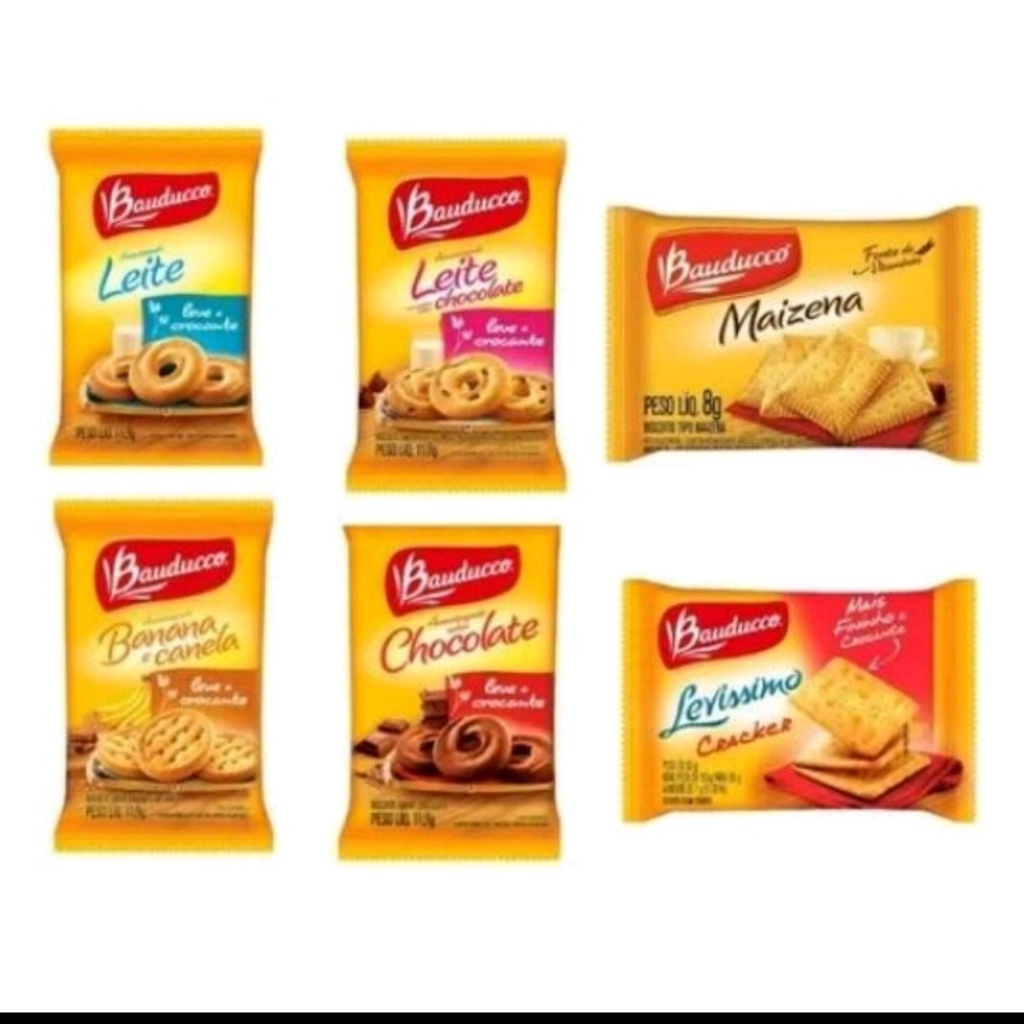 12 UN Biscoitos Sortidos Bauducco Sache 11,8g Amanteigados Cream Craker ...
